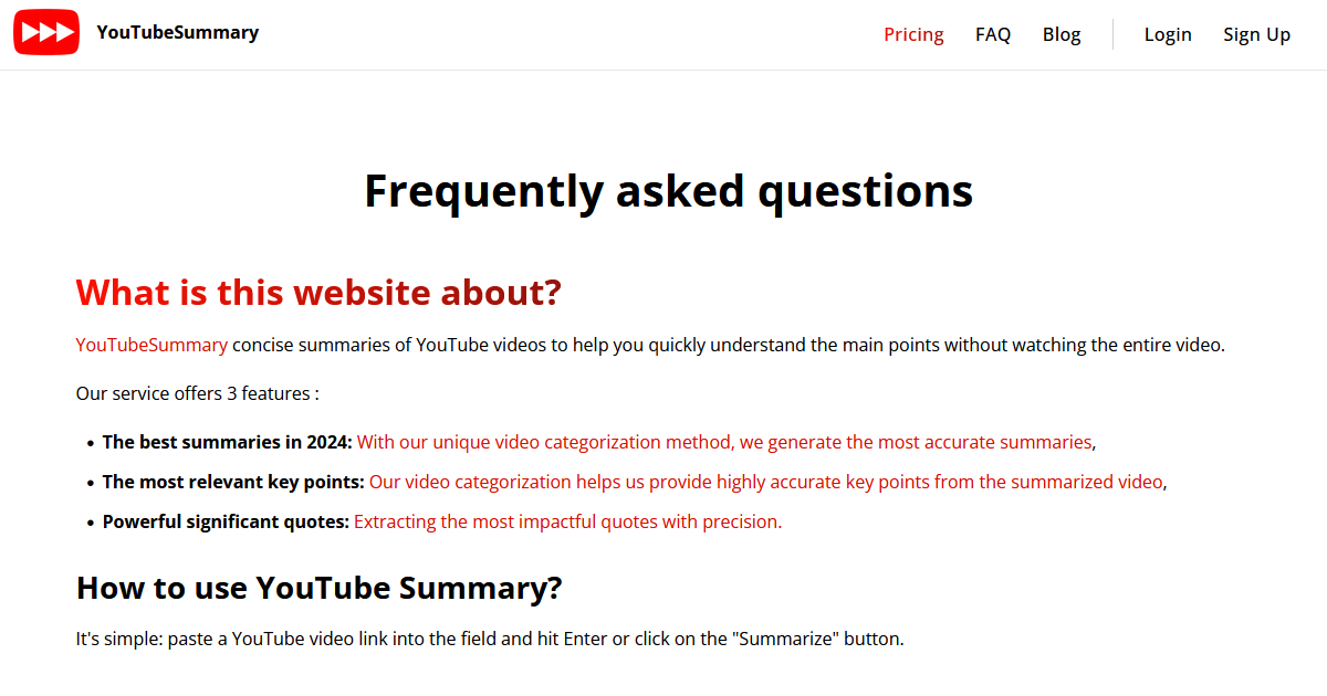 FAQ Youtube Summary